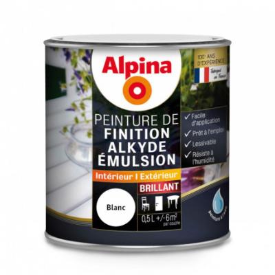 Peinture de finition Alkyde Alpina 0,5L brillant blanc - Peinture ...