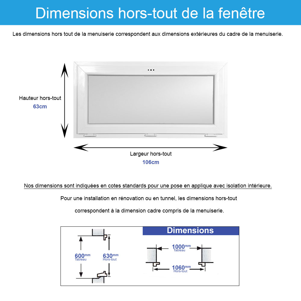 Fenêtre PVC Abattant Ht 60x100 cm |standard & renforcé
