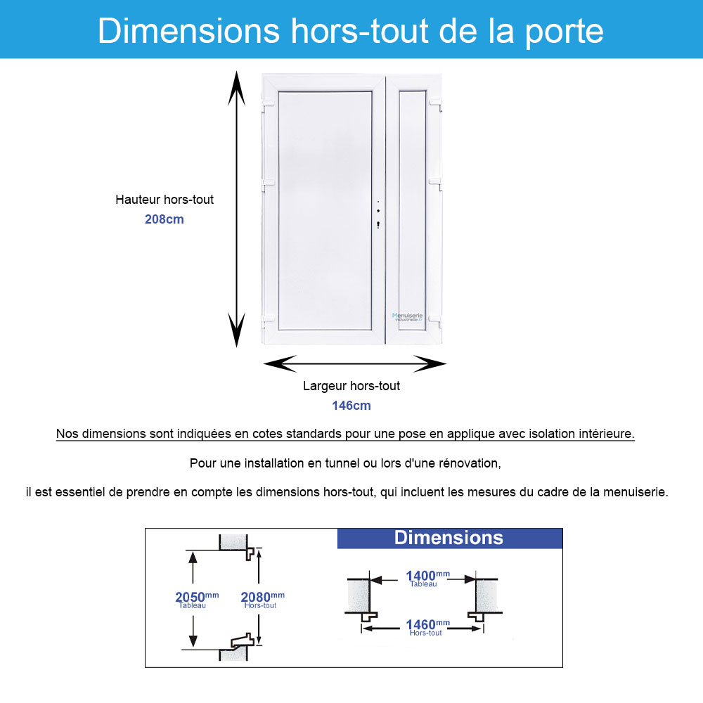 Porte service PVC 2 vantaux tierce 205×140 cm plein