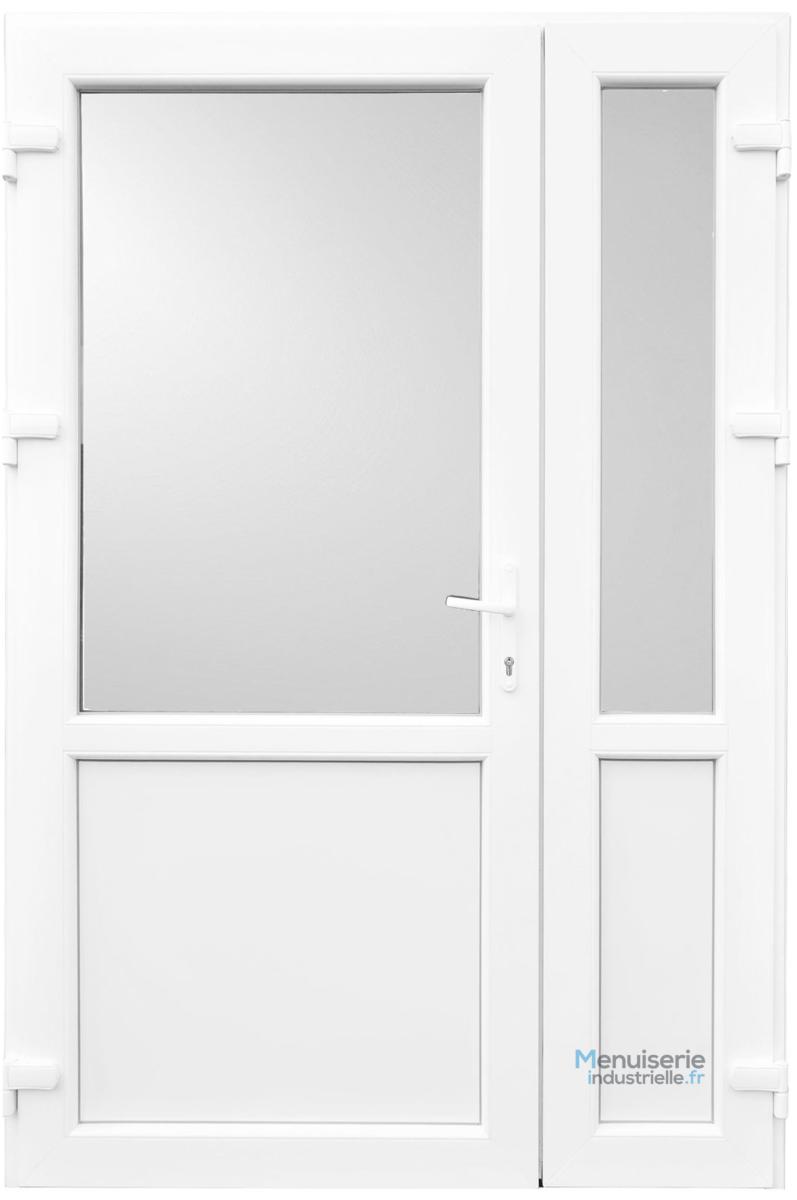 Porte de service 2 vantaux tierce PVC semi-vitrée 205×140 cm