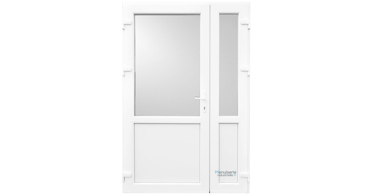 Porte de service 2 vantaux tierce PVC semi-vitrée 205×140 cm