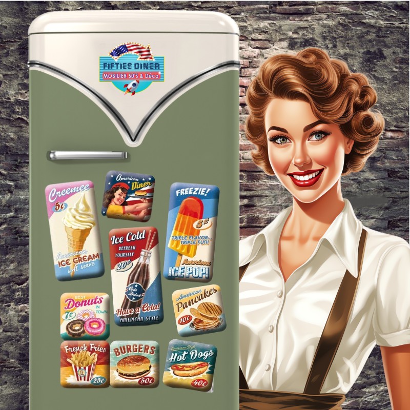 Coffret de 9 magnets 50's USA - La déco américaine/Magnets rétro