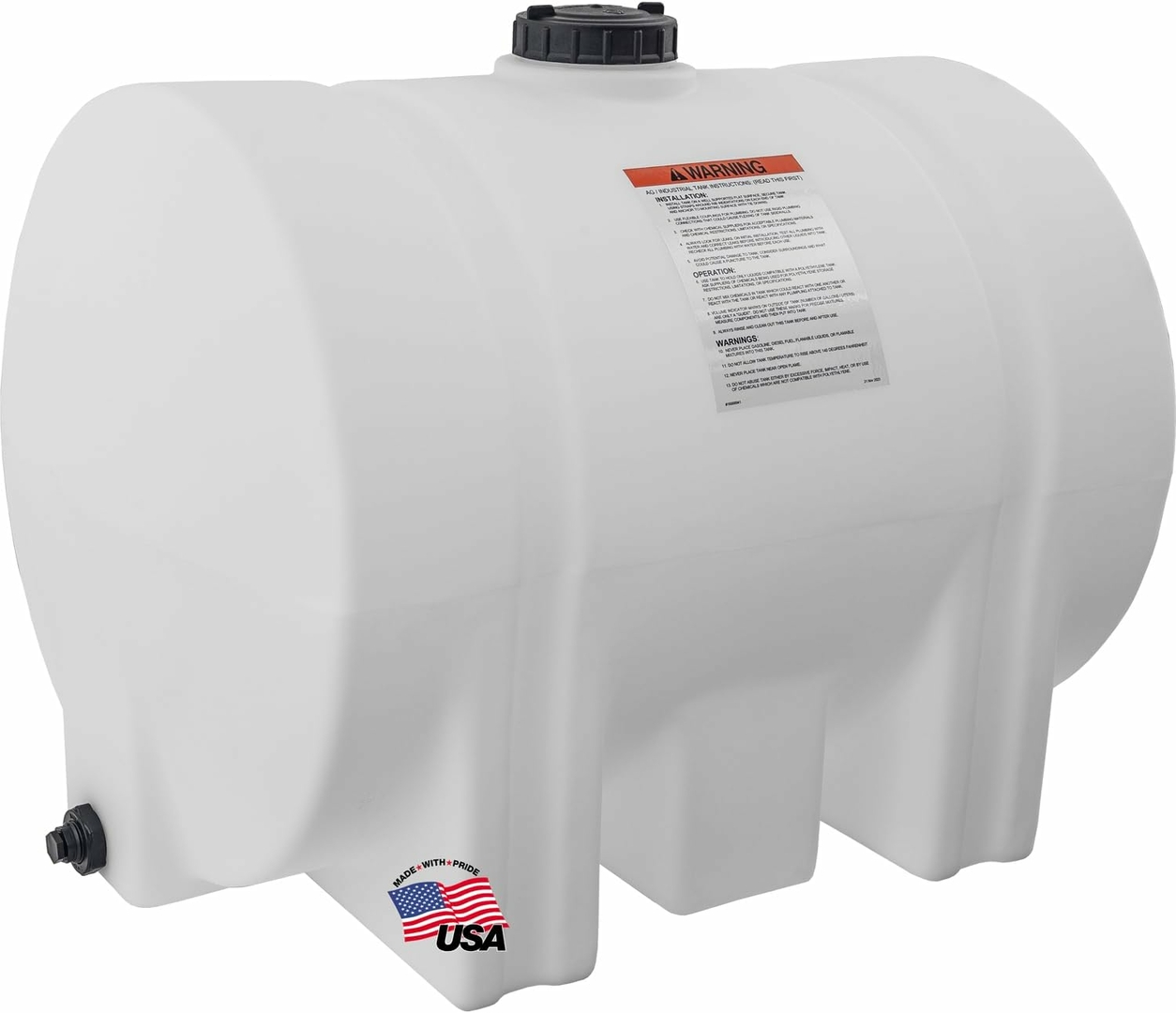 Horizontal 125 Gallon Water Storage Tank Polyethylene Made in the USA