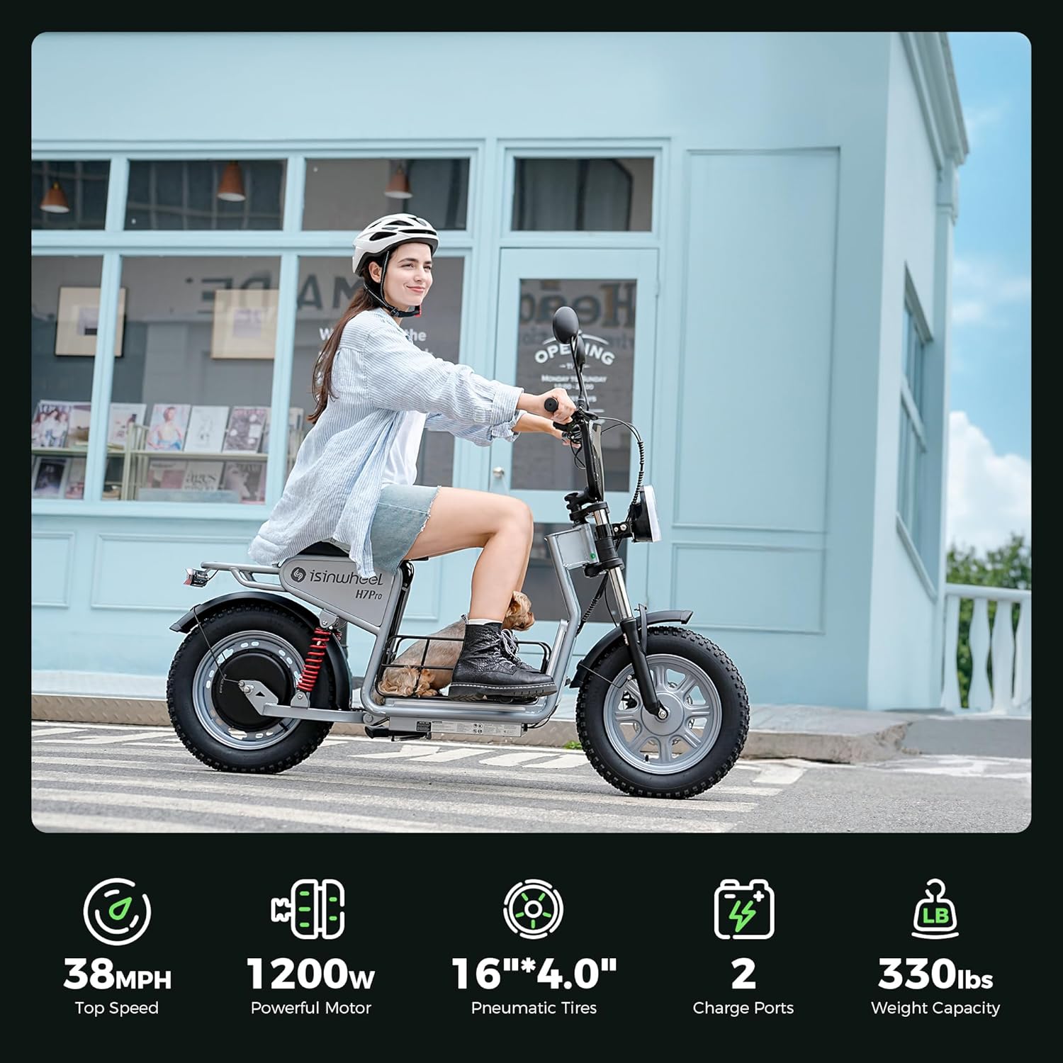 isinwheel H7Pro Electric Scooter Adults, 38 MPH Top Speed & 43 Miles Range, 16'' Fat Tire ...