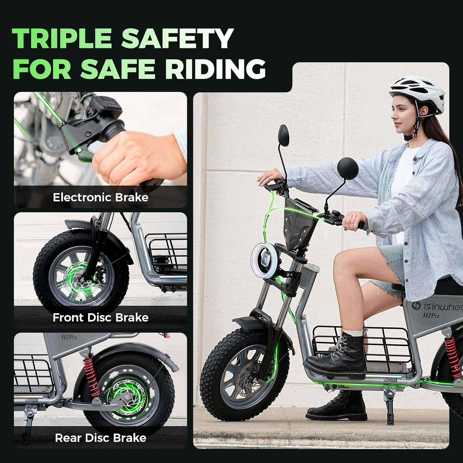 isinwheel H7Pro Electric Scooter Adults, 38 MPH Top Speed & 43 Miles ...