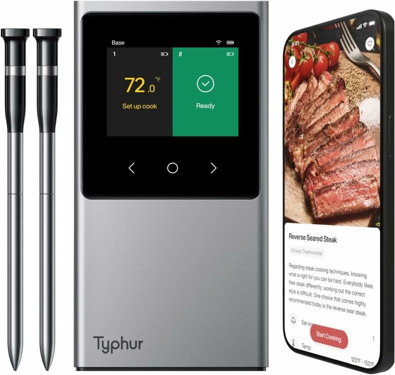 Sync WiFi Wireless Meat Thermometer Digital, 2 Probes, Smart Base, LCD ...