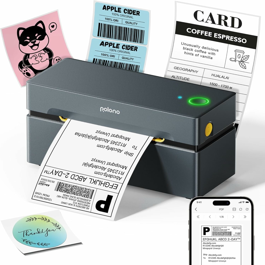 POLONO Bluetooth Thermal Shipping Label Printer, Wireless 4x6 Shipping ...