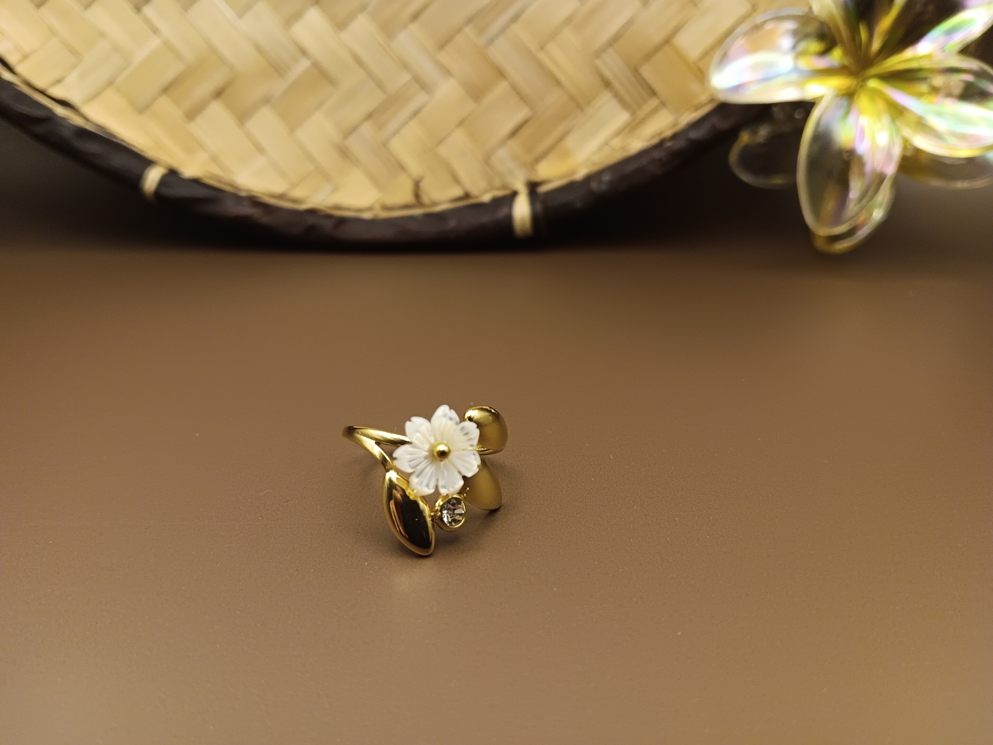 Bague Fleur & Cristal Courbe – Bague femme acier inoxydable