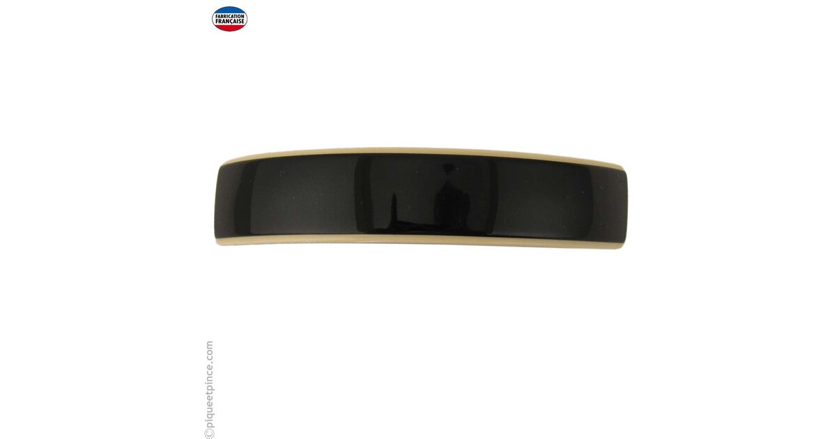 Grande barrette bombée noire, liseré crème