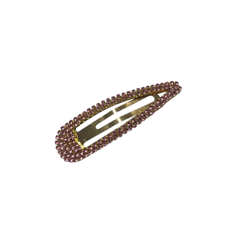 Barrette à cheveux clic-clac dorée avec strass roses 7 cm - Barrettes ...