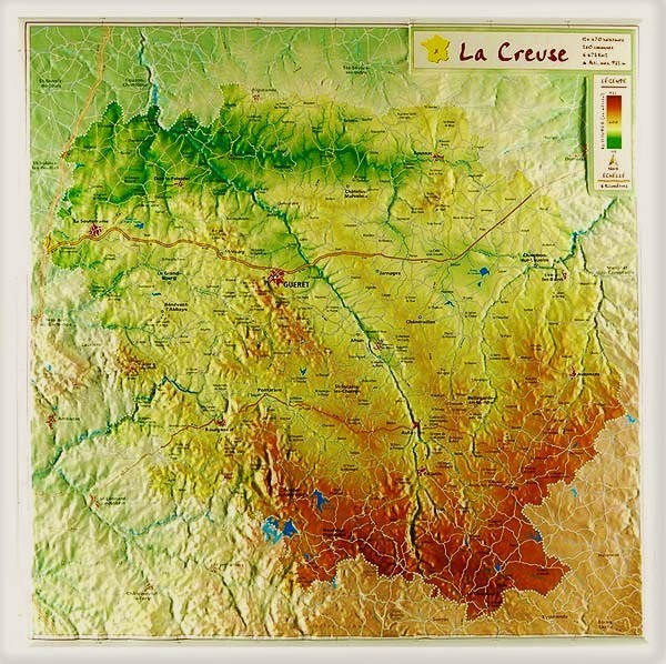 Carte en relief de la Creuse - GeoRelief