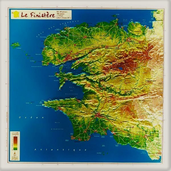 Carte en relief du Finistère 29 - GeoRelief