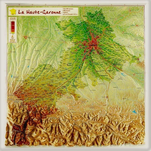 Carte en relief de la Haute Garonne - GeoRelief