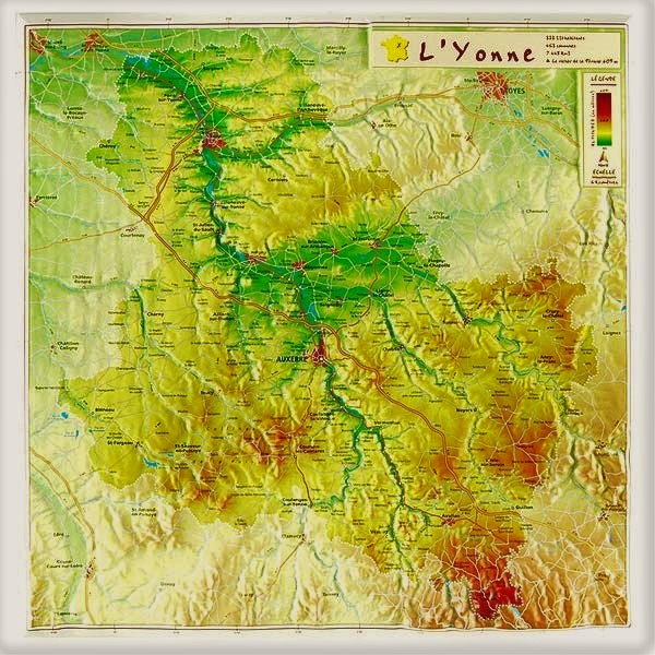 Carte en relief de l'Yonne - GeoRelief