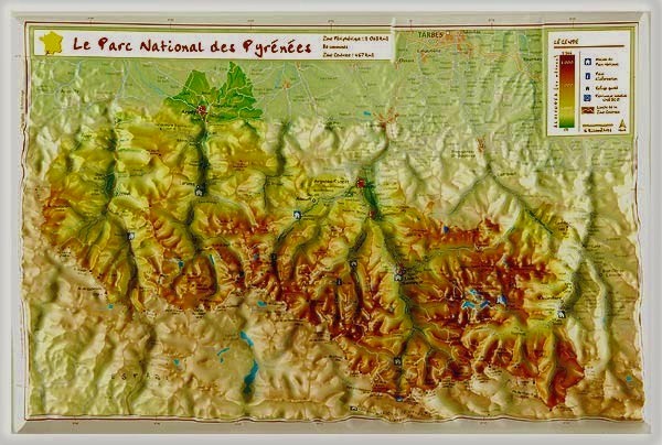Carte en relief du Parc national des Pyrénées - GeoRelief