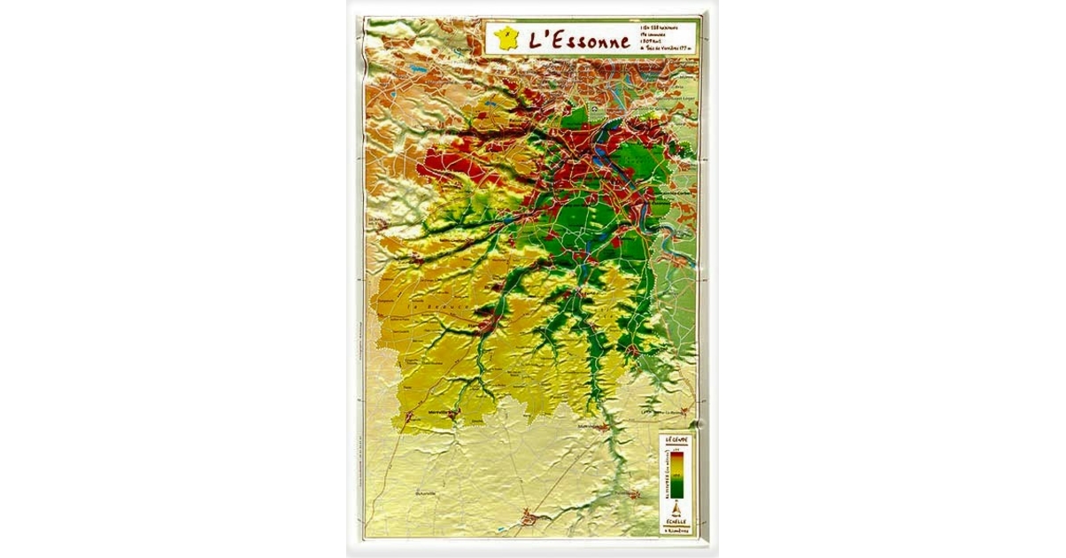 Carte en relief de l'Essonne 91 - GeoRelief