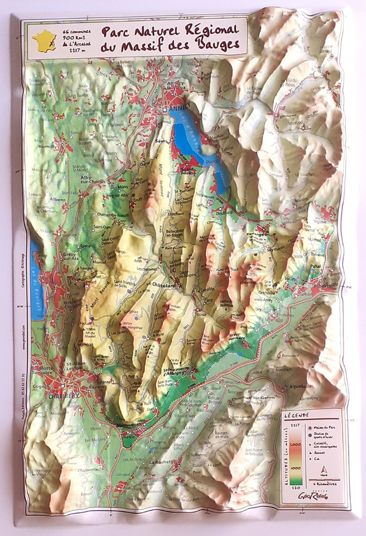Carte en relief du Massif des Bauges - GeoRelief
