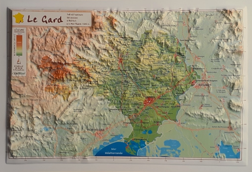 Carte en relief du Gard - GeoRelief