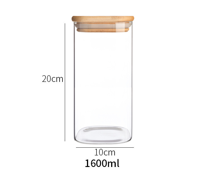 Bocal de Conservation 1600ml en Verre Borosilicate et Bambou