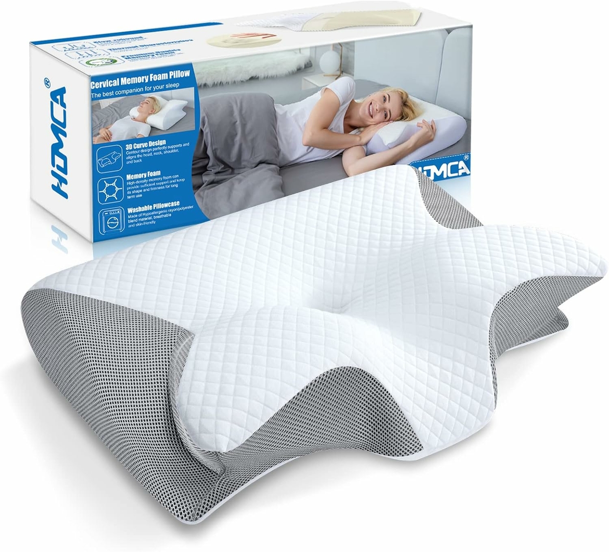 Oreiller Ergonomique HOMCA 2 en 1 – Mémoire de Forme & Support Cervical
