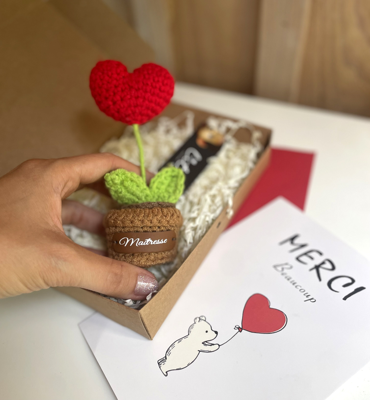 coffret cadeau maitresse personnalisé carte merci graines plante coeur ...
