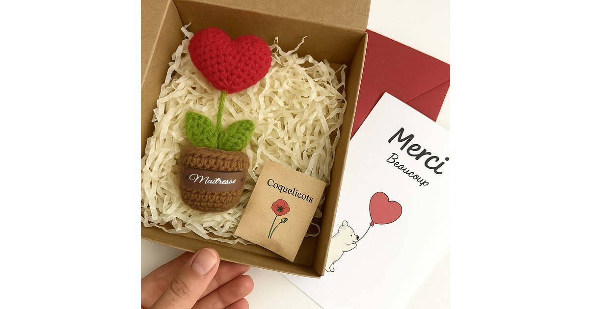 coffret cadeau maitresse personnalisé carte merci graines plante coeur ...