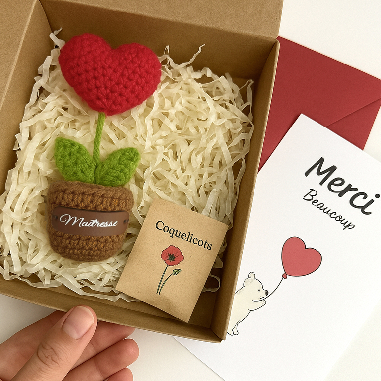 coffret cadeau maitresse personnalisé carte merci graines plante coeur ...