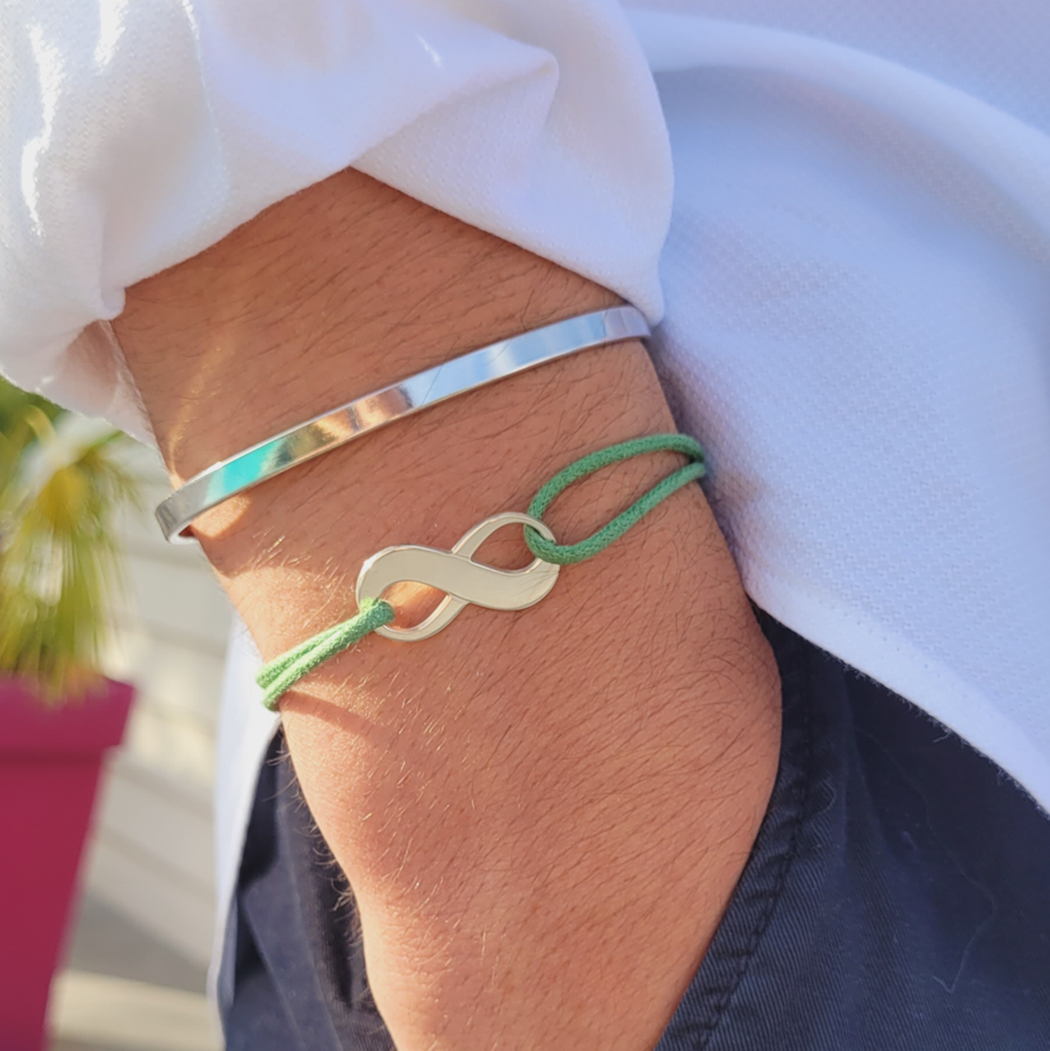 Bracelet INFINI homme personnalisé cordon cuir ou coton ciré