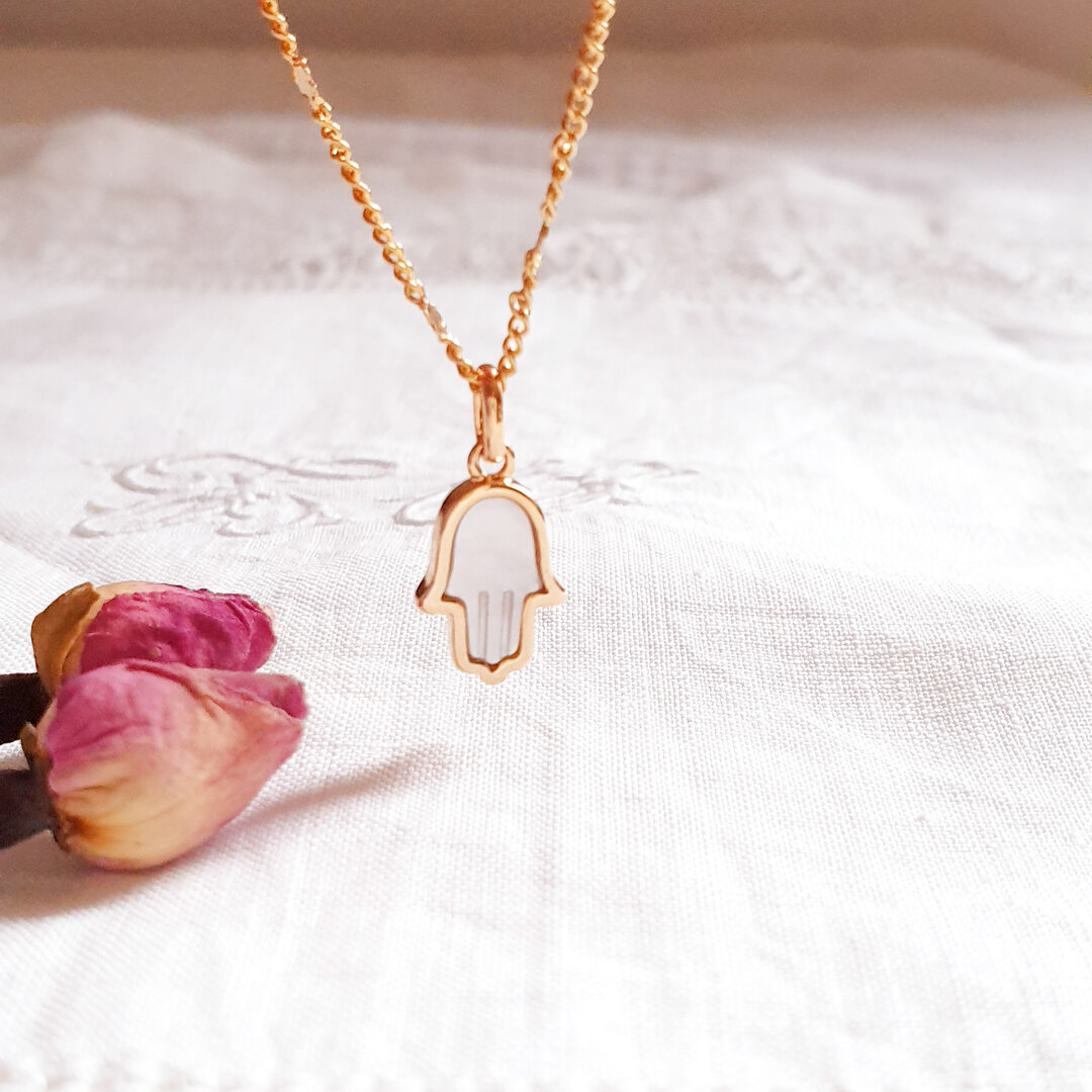 Collier main de fatma nacre et or personnalisable - ROSA LA BRUNE