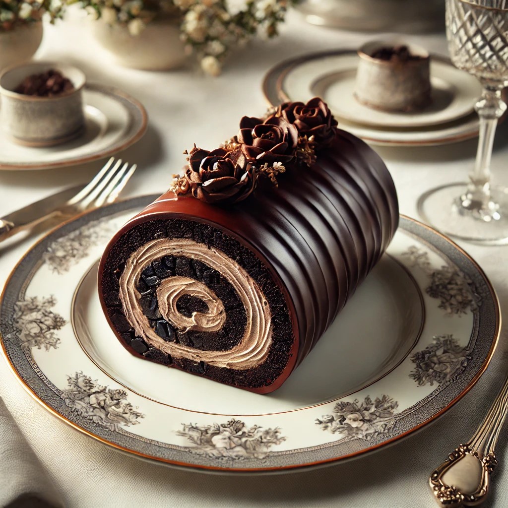 Roulé au Chocolat Fourré d'une Crème à l'Ail Noir Français