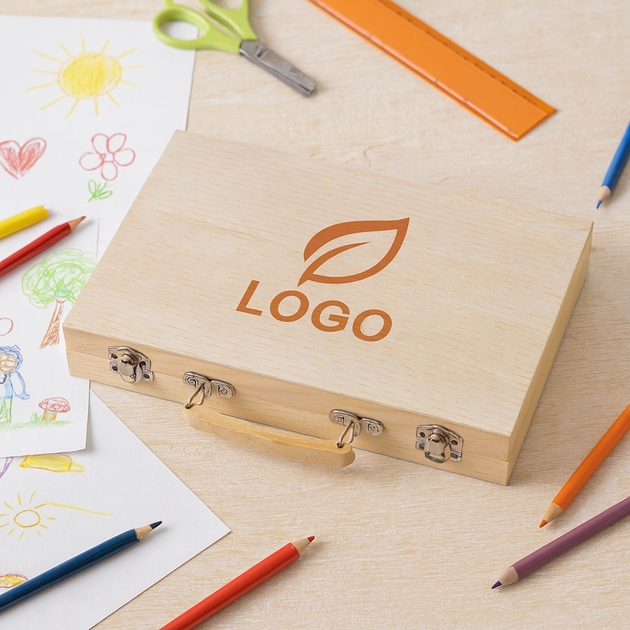 Coffret de dessin 66 pièces en bois personnalisable logo