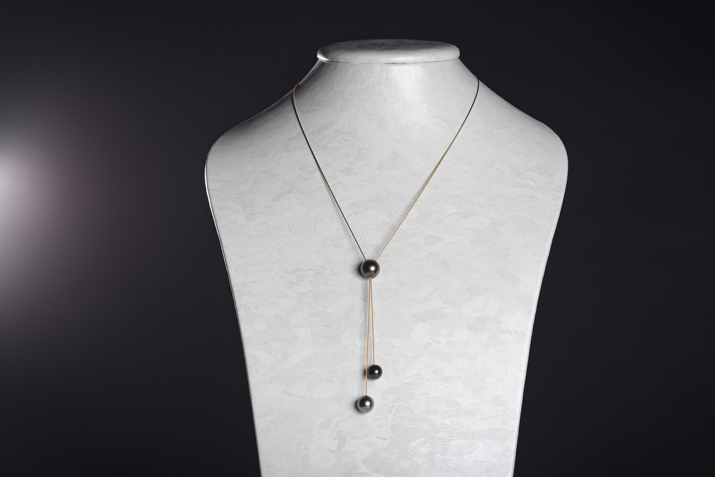 TRIPLET tie necklace 3 Tahitian pearls mounted on a rose gold wire ...