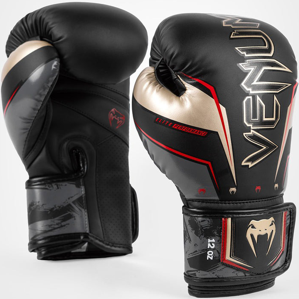 Gants de boxe Venum Élite EVO Noir - Or - Rouge - lecoinduring