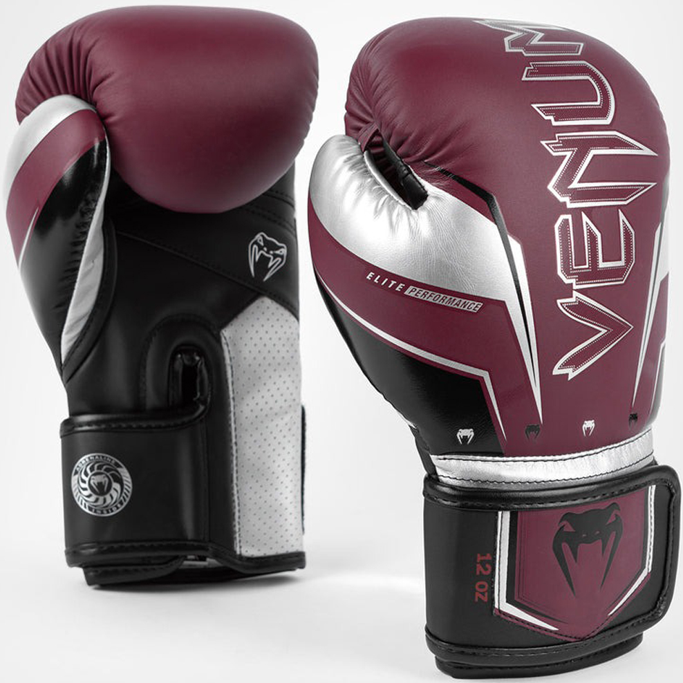 Gants de boxe Venum Élite EVO Rouge - Bordeaux - Argent
