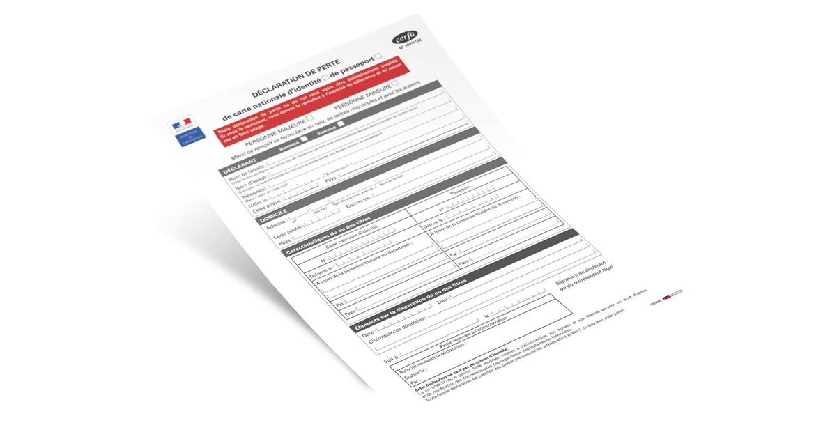 Déclaration de perte de carte d'identité ou de passeport - Cerfa n ...