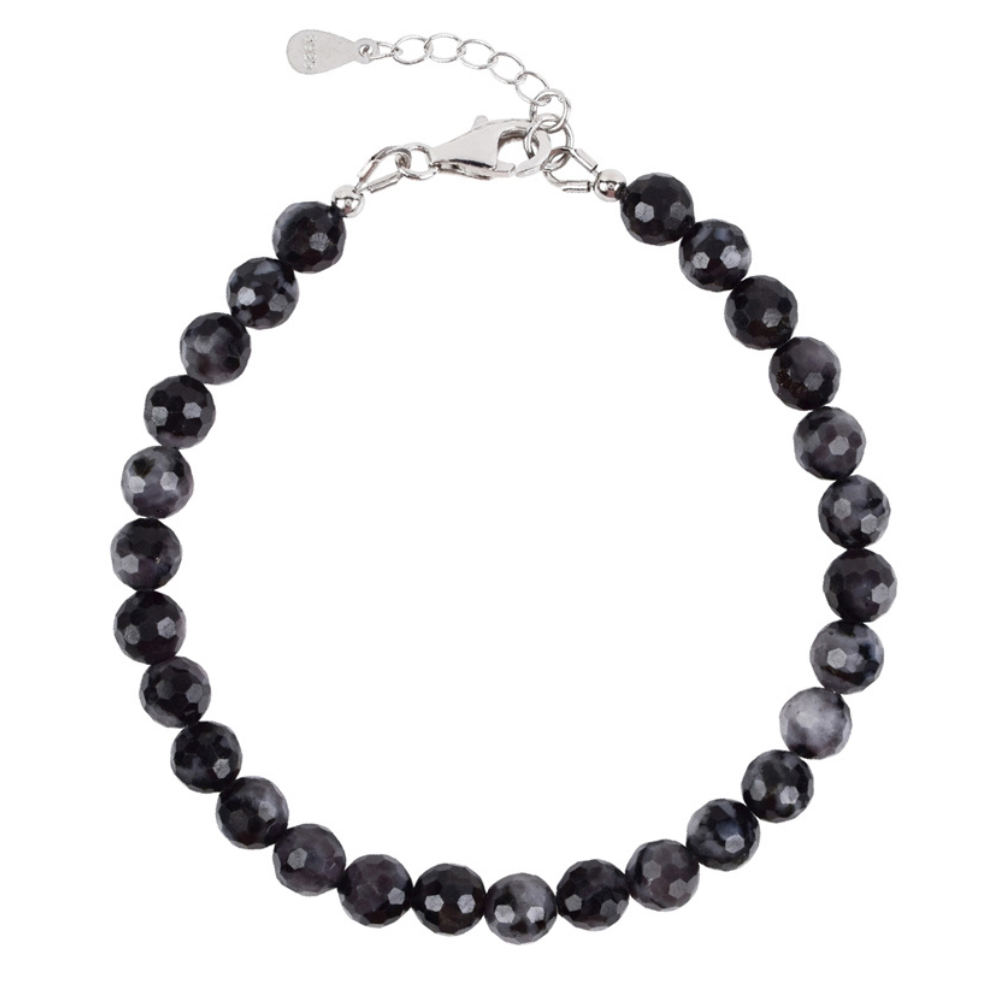 Bracelet Merlinite (Gabbro) facetté 6mm en Argent 925 Rhodié - PIERRES ...