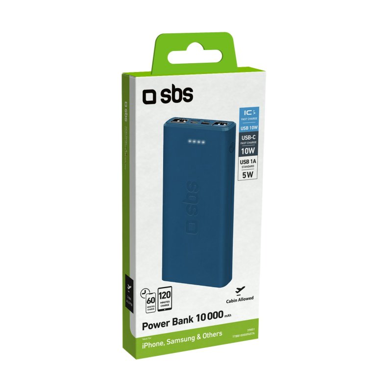 Powerbank SBS 10000mAh 2 ports USB Bleue - infinytech-reunion