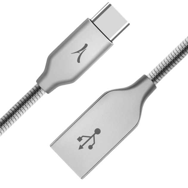 Câble incassable AKASHI USB vers USB-C 1m Argent - infinytech-reunion