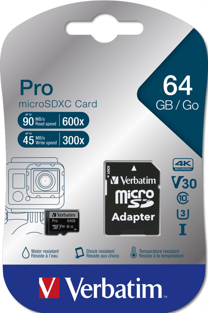 Micro SDXC VERBATIM Pro U3 64Go 4K - infinytech-reunion