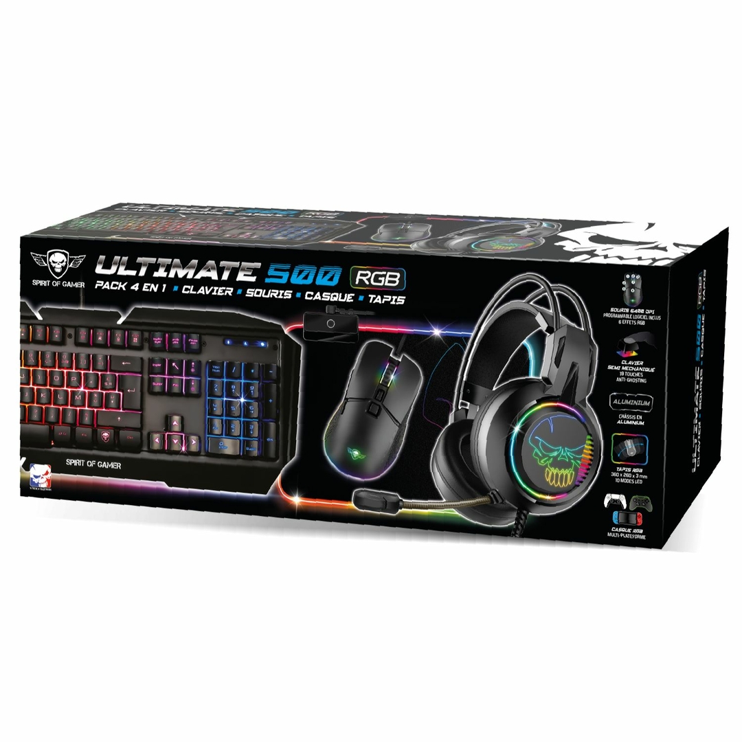 Pack Clavier Souris SPIRIT of GAMER Ultimate 500 4en1 Filaire ...