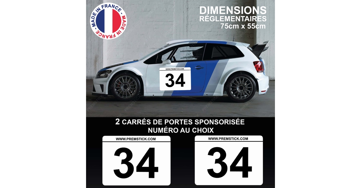 Stickers Carrés de portes Numéros Sponsorisé - Autocollant Rallye