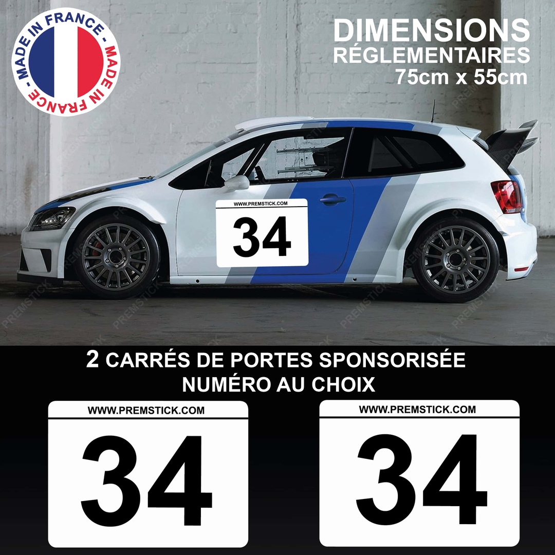 Stickers Carrés de portes Numéros Sponsorisé - Autocollant Rallye