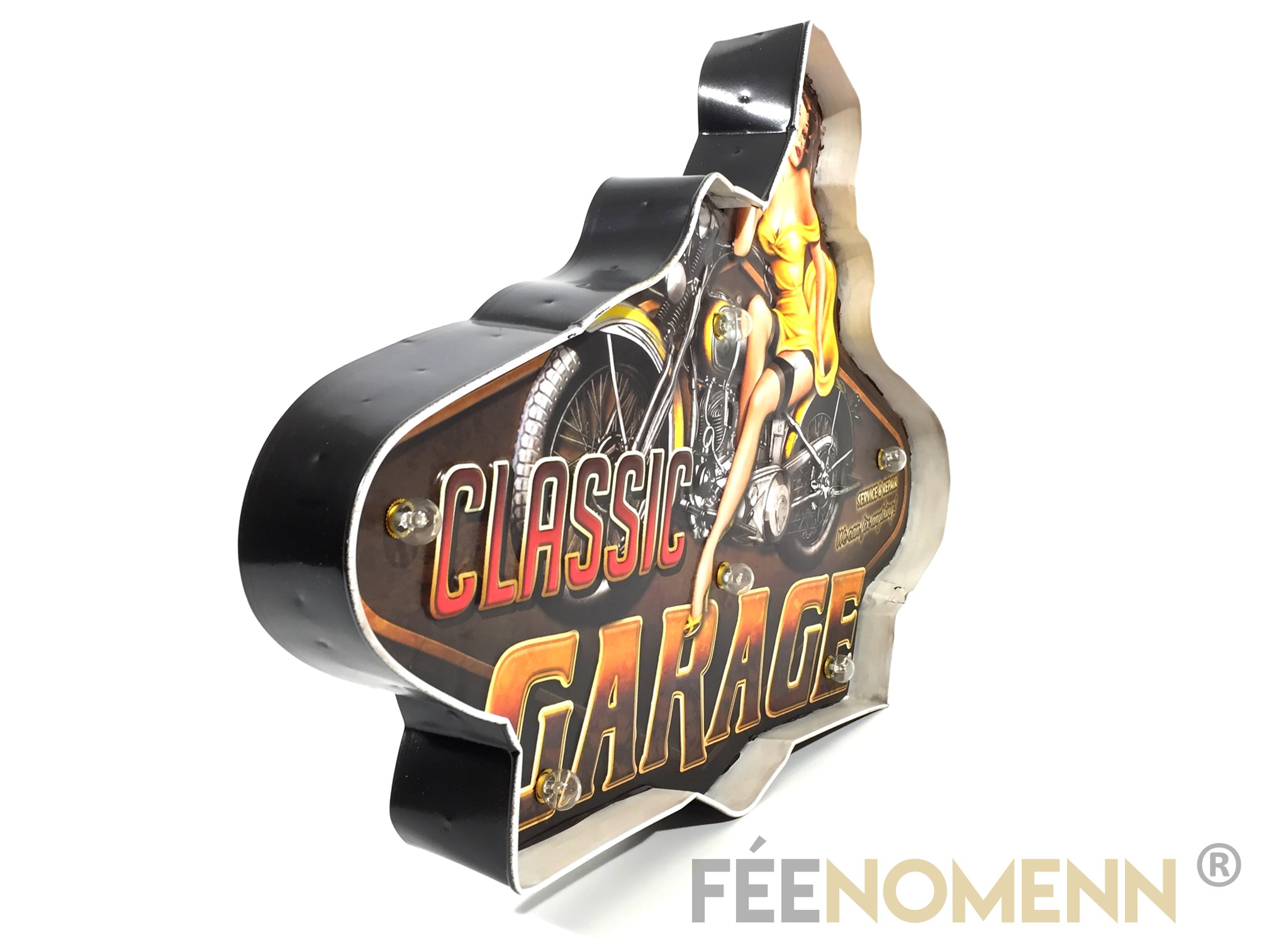 Plaque Métal Lumineuse Led Moto Harley Pin Up Classic Garage