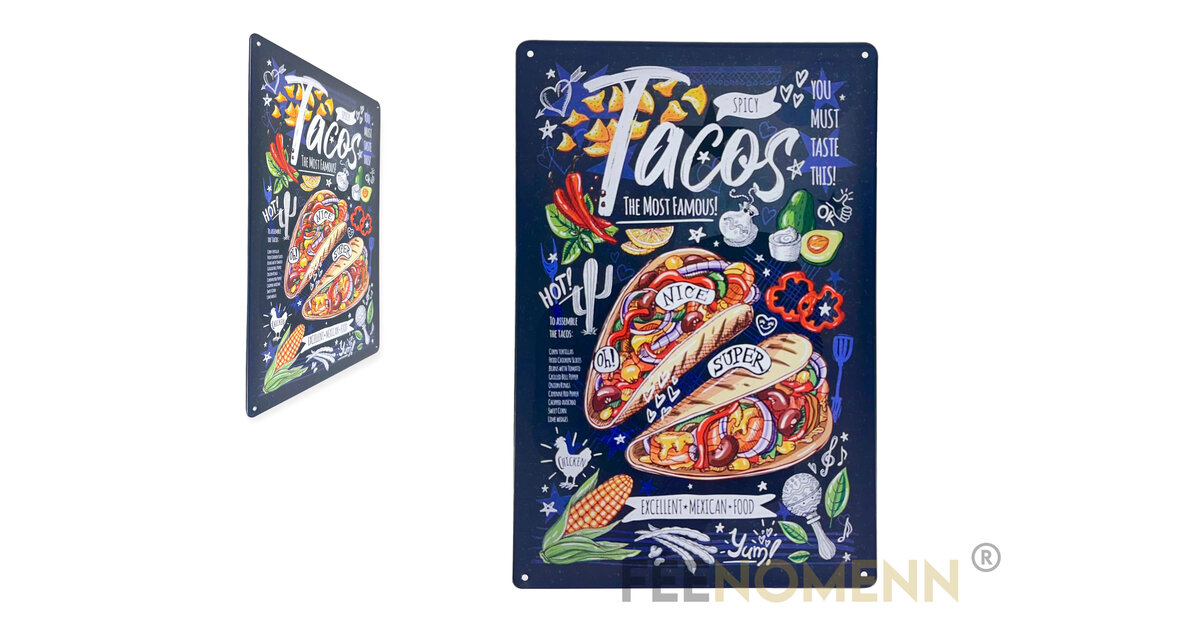 Plaque Métal Déco Vintage - Recette Tacos Mexicain Original (20x30cm ...