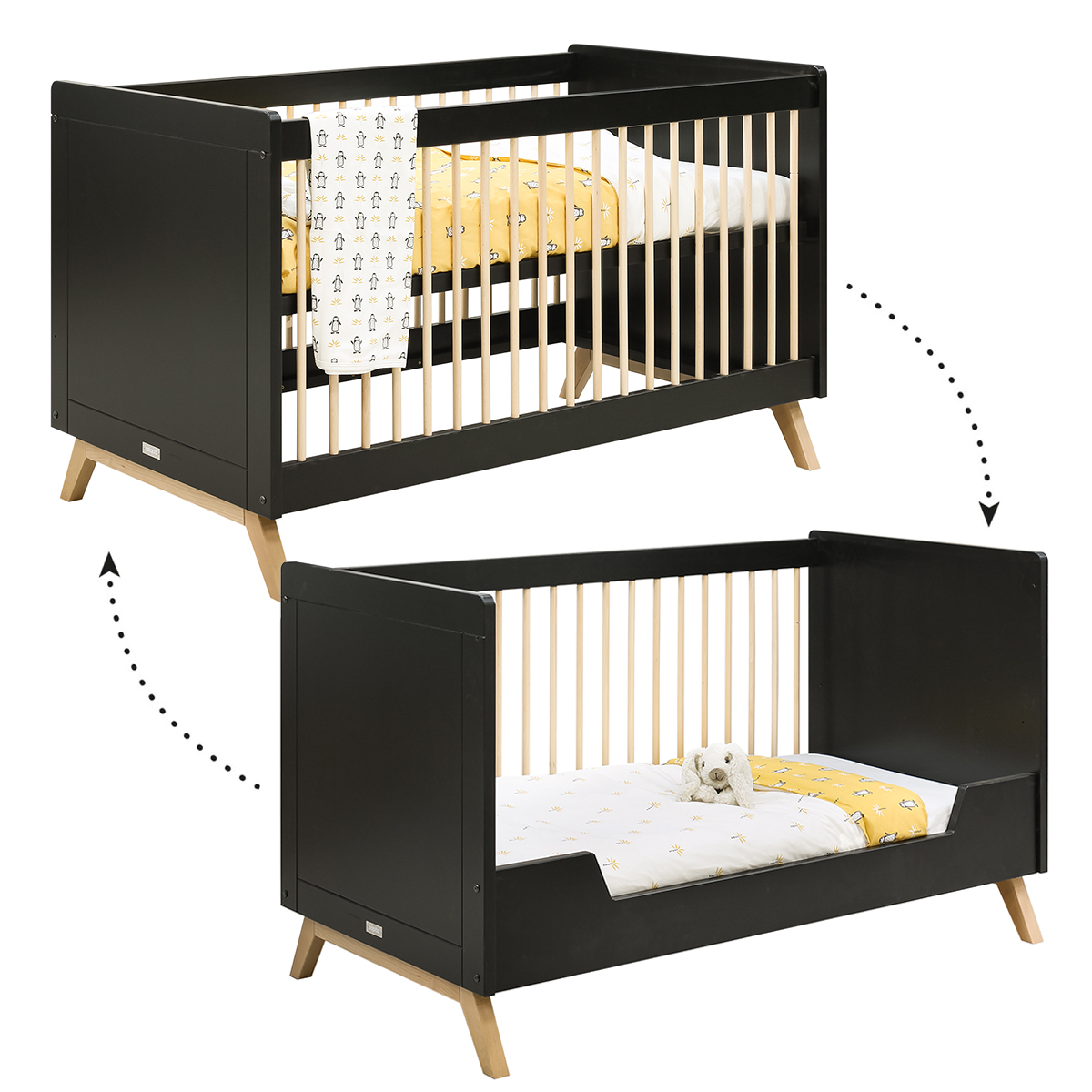 Lit bébé 60x120 Bopita Nora - Noir Mat et Bois - Lits/Lit bébé ...