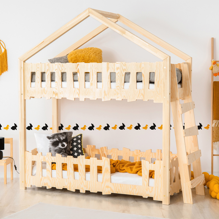 Lit Cabane Superposé 90x200 échelle à Droite Sommier Inclus Eloïse