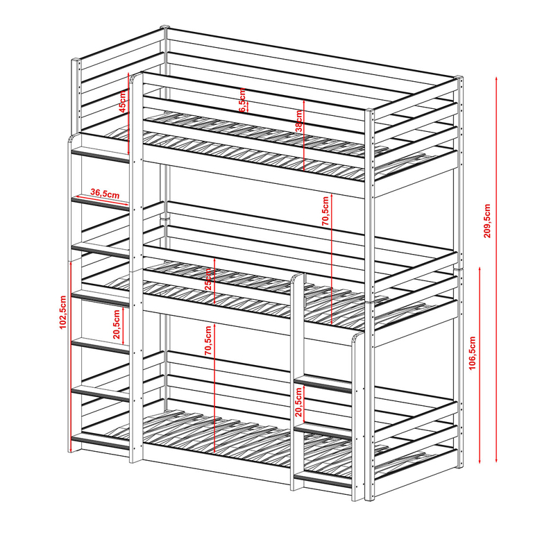Lit superposé 3 niveaux 90x200 sommier inclus Florent - Blanc - Lits ...