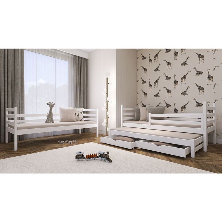 Lit superposé 90x200 sommier lit gigogne et tiroirs inclus Léo - Blanc ...