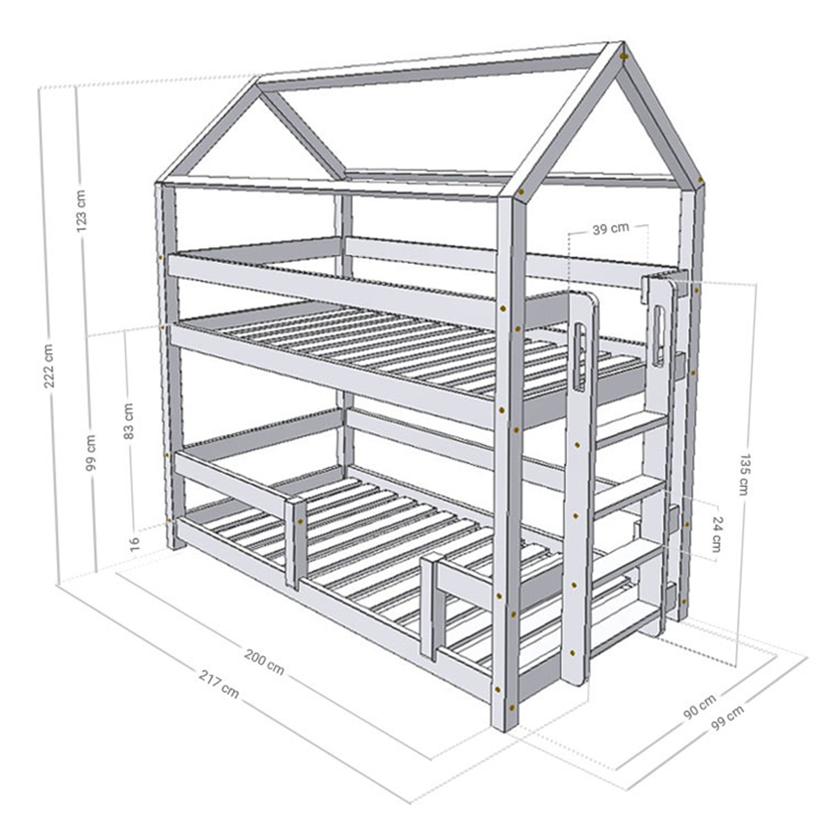 Lit cabane superposé 90x200 sommier inclus Monty - Blanc - Lits cabanes ...