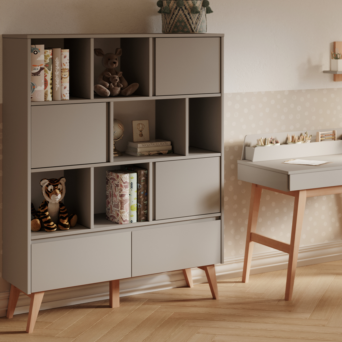 Bibliothèque Pinio Swing - Gris et bois - Rangements/Bibliothèque ...